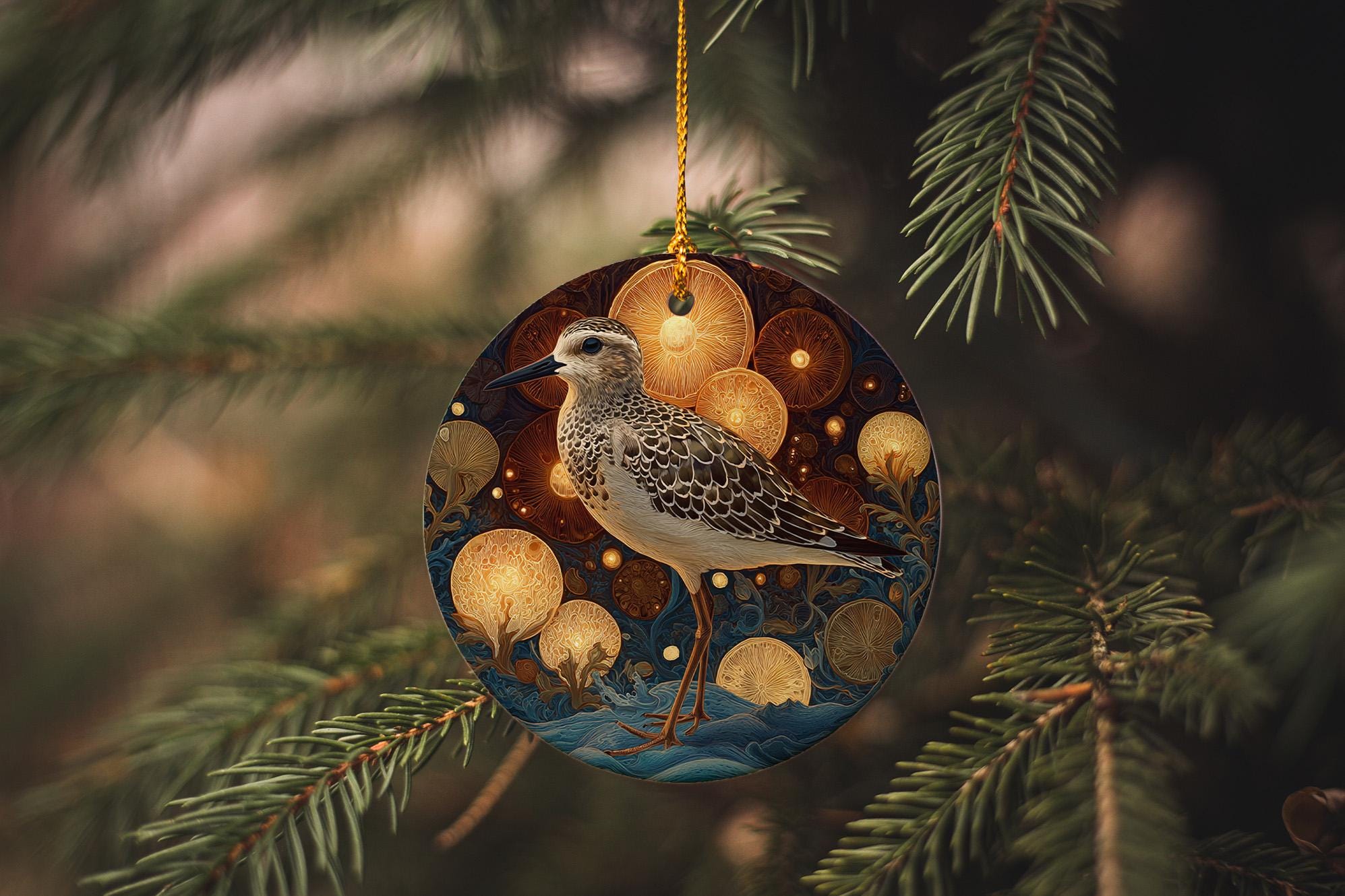 Sandpiper Ceramic Ornament: Coastal Beach Bird With Moon Shells - Etsy