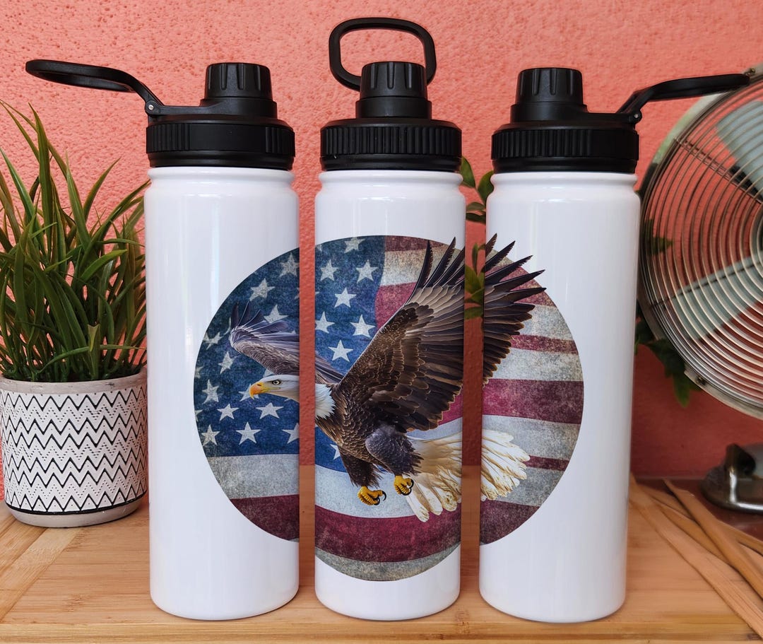 American Flag Bald Eagle Metal Water Bottle, Patriotic Water Bottle ...