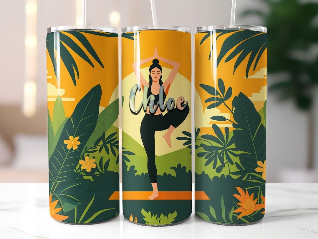 Woman Yoga Yellow Background - Personalized Tumbler, Wellness, 20oz ...