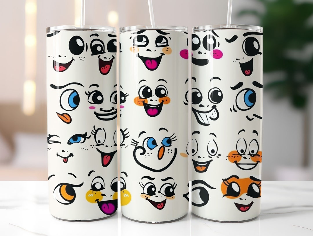 Funny Face Cartoon Tumbler, Custom Metal Tumbler, Cartoon Lover Gift ...