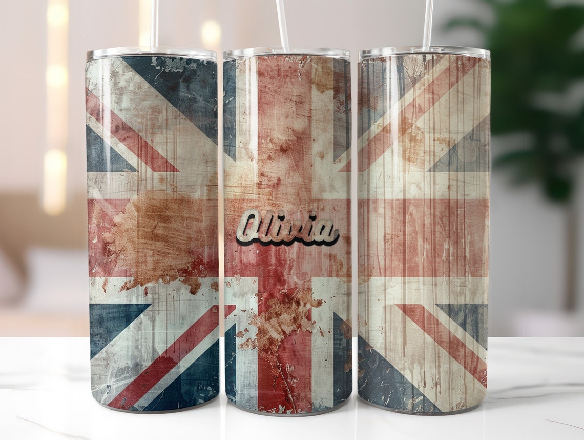 Personalized Metal Tumbler, Union Jack Design, British Flag, Custom ...