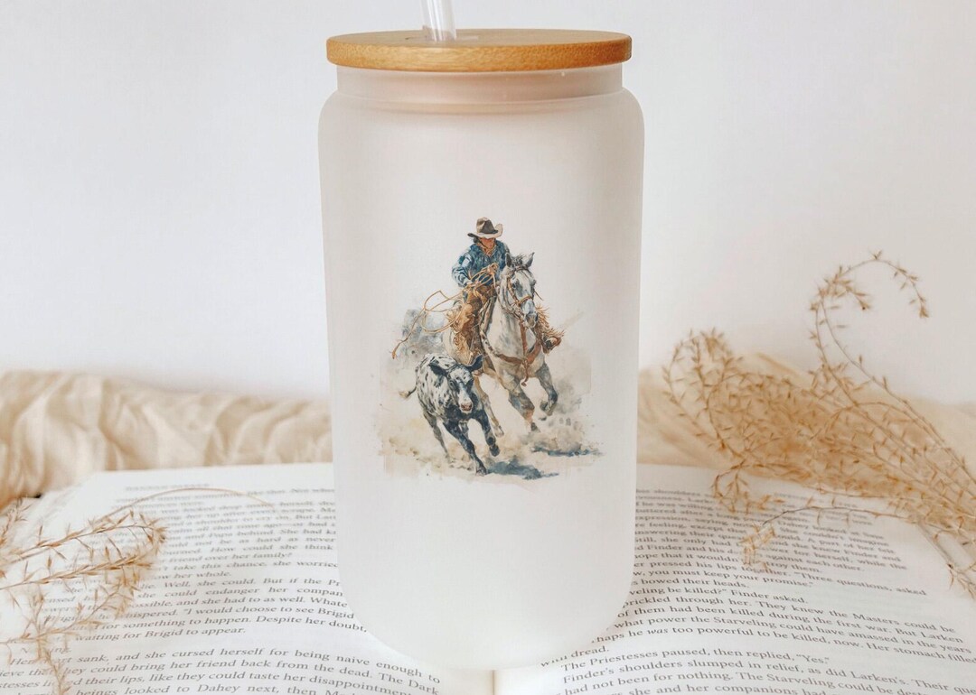 Rodeo Roper Glass Tumbler: Western Cowboy Horse Scene Drinkware - Etsy
