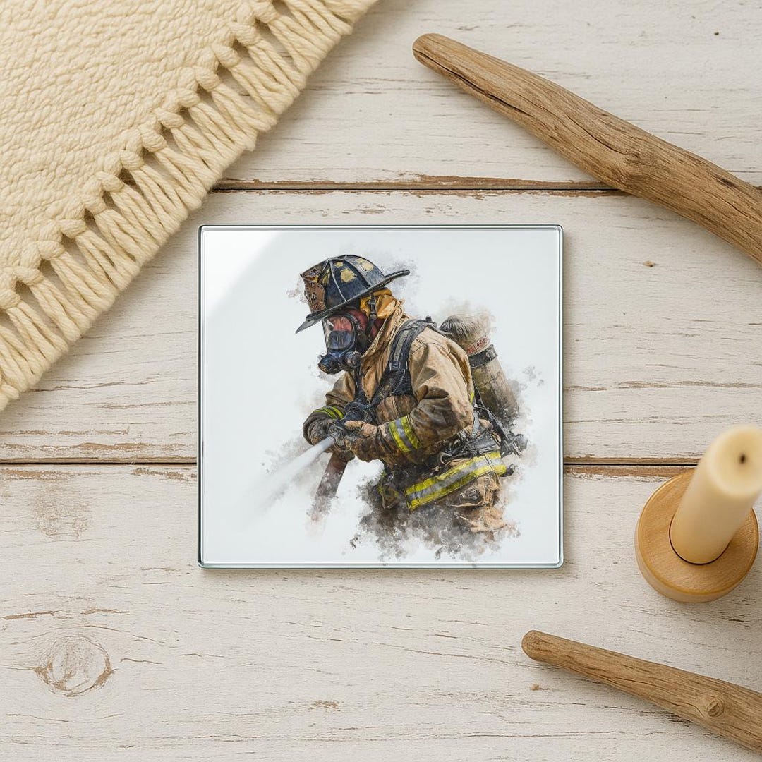 Firefighter Glass Coaster – First Responder Gift, Fireman Barware - Etsy