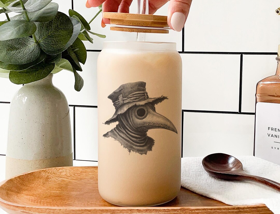 Grunge Plague Doctor Halloween Glass Tumbler – Gothic Spooky Skull Cup ...