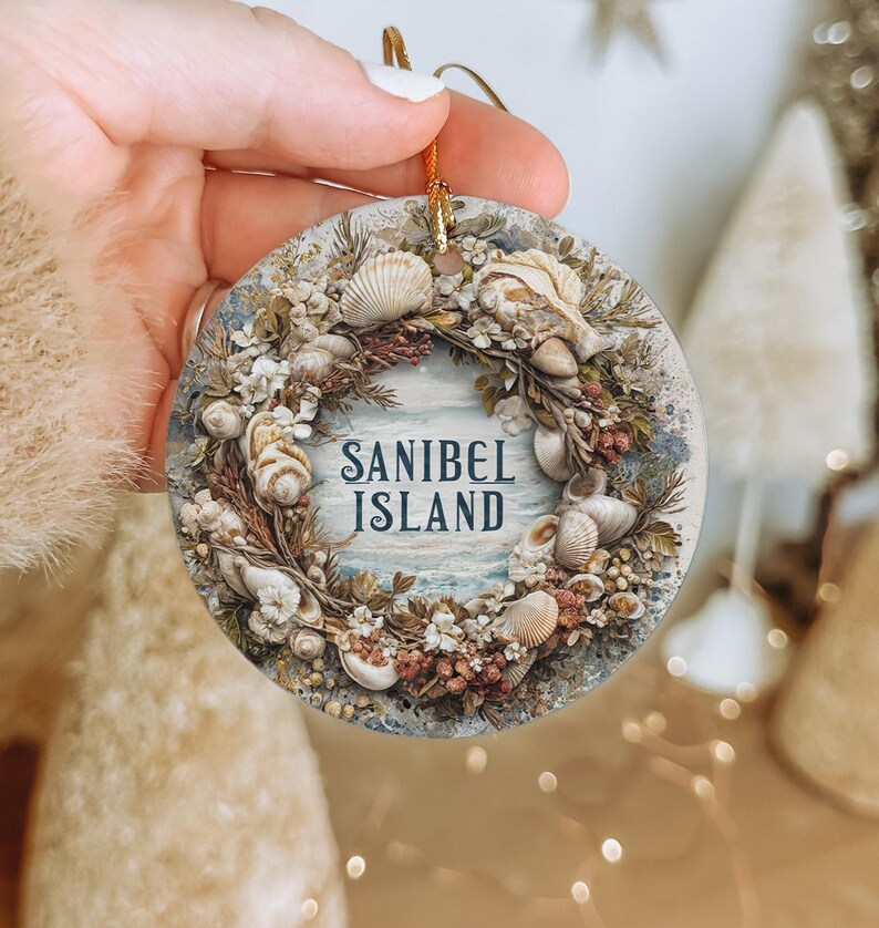Sanibel Island Beach Ceramic Ornament – Peaceful Seashell Shore Wreath ...