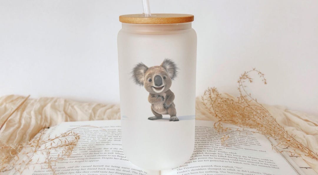 Funny Koala Bear Animation Glass Tumbler, Smiling Koala Cup, Unique ...