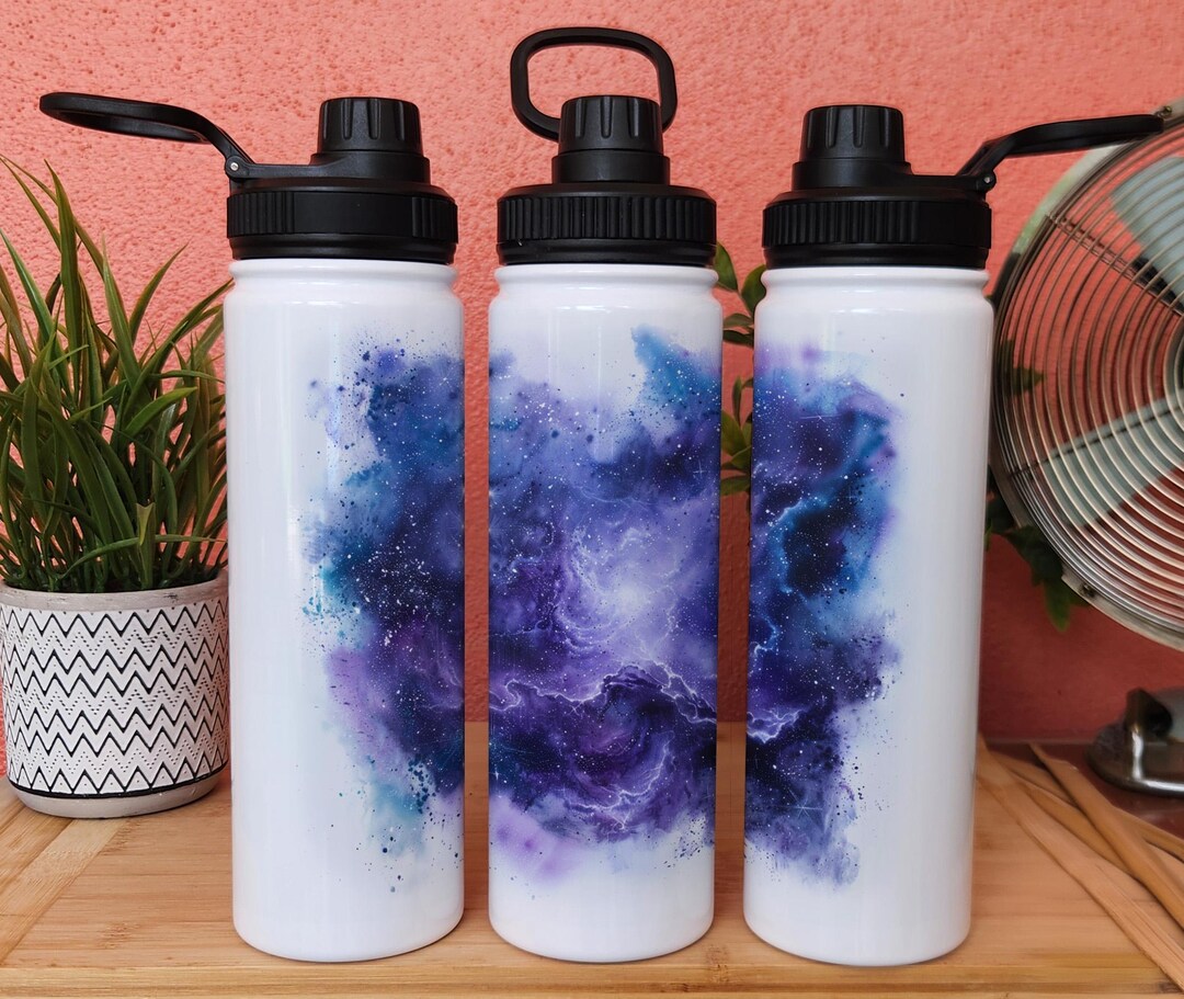 Galaxy Scene Metal Water Bottle, Deep Purple, Cosmic Wonder, Scattered ...