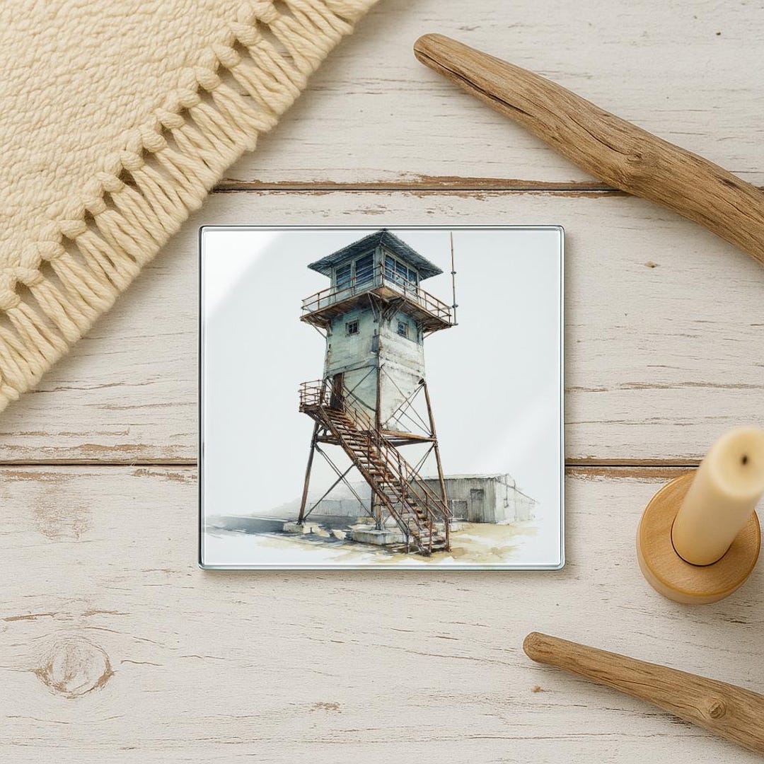 Military Base Guard Tower Art Glass Coaster – Soldier Gift, Army Decor ...