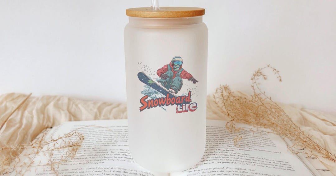 Snowboard Life Glass Tumbler: Winter Sports Drinkware With Bamboo Lid ...