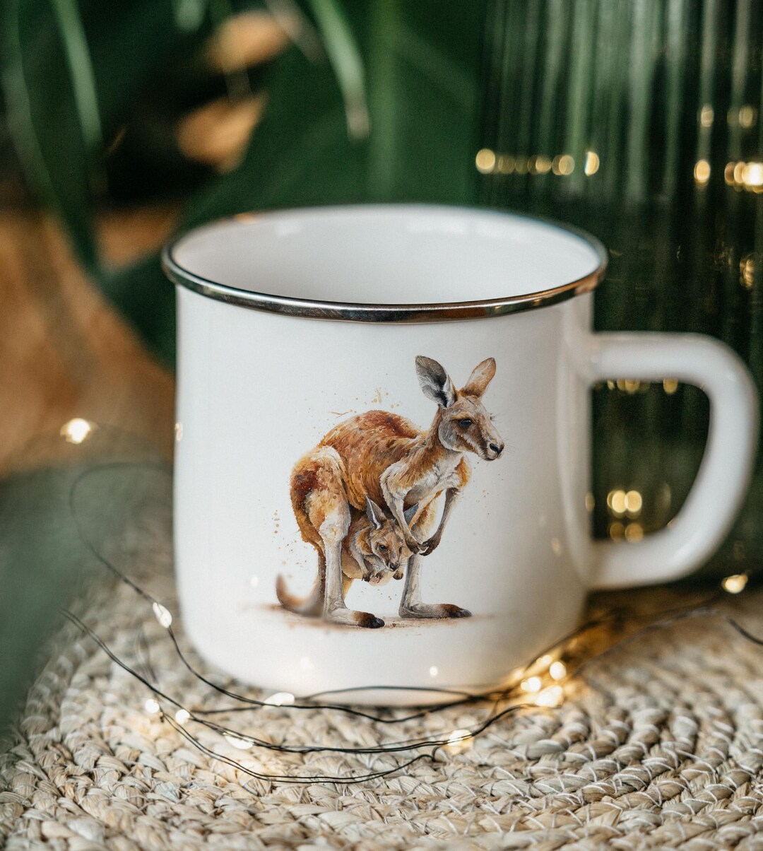Mama Kangaroo and Joey Enamel Camping Mug – Cute Animal Tin Mug for ...