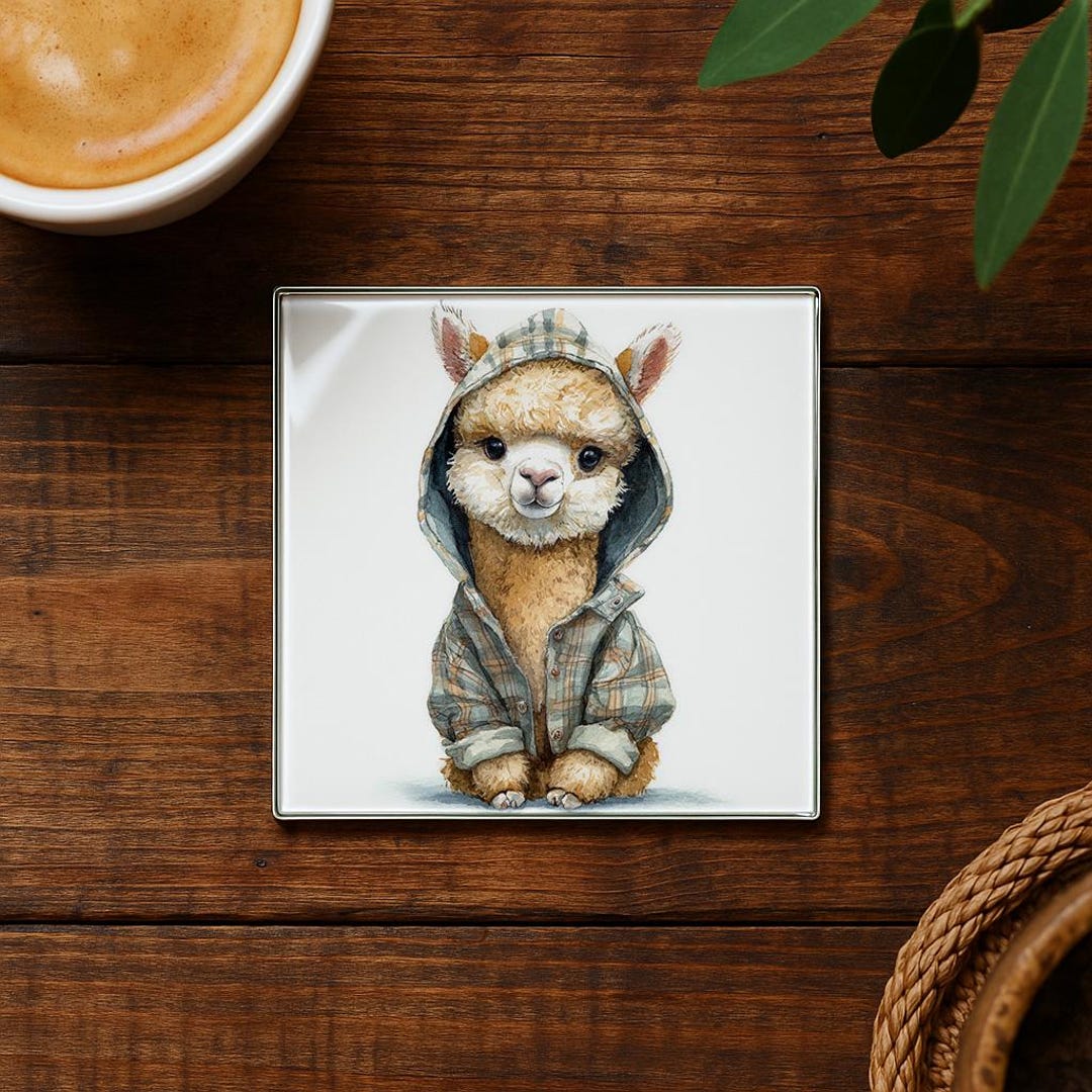 Baby Alpaca Glass Coaster With Tiny Flannel Jacket: Funny Farmhouse ...