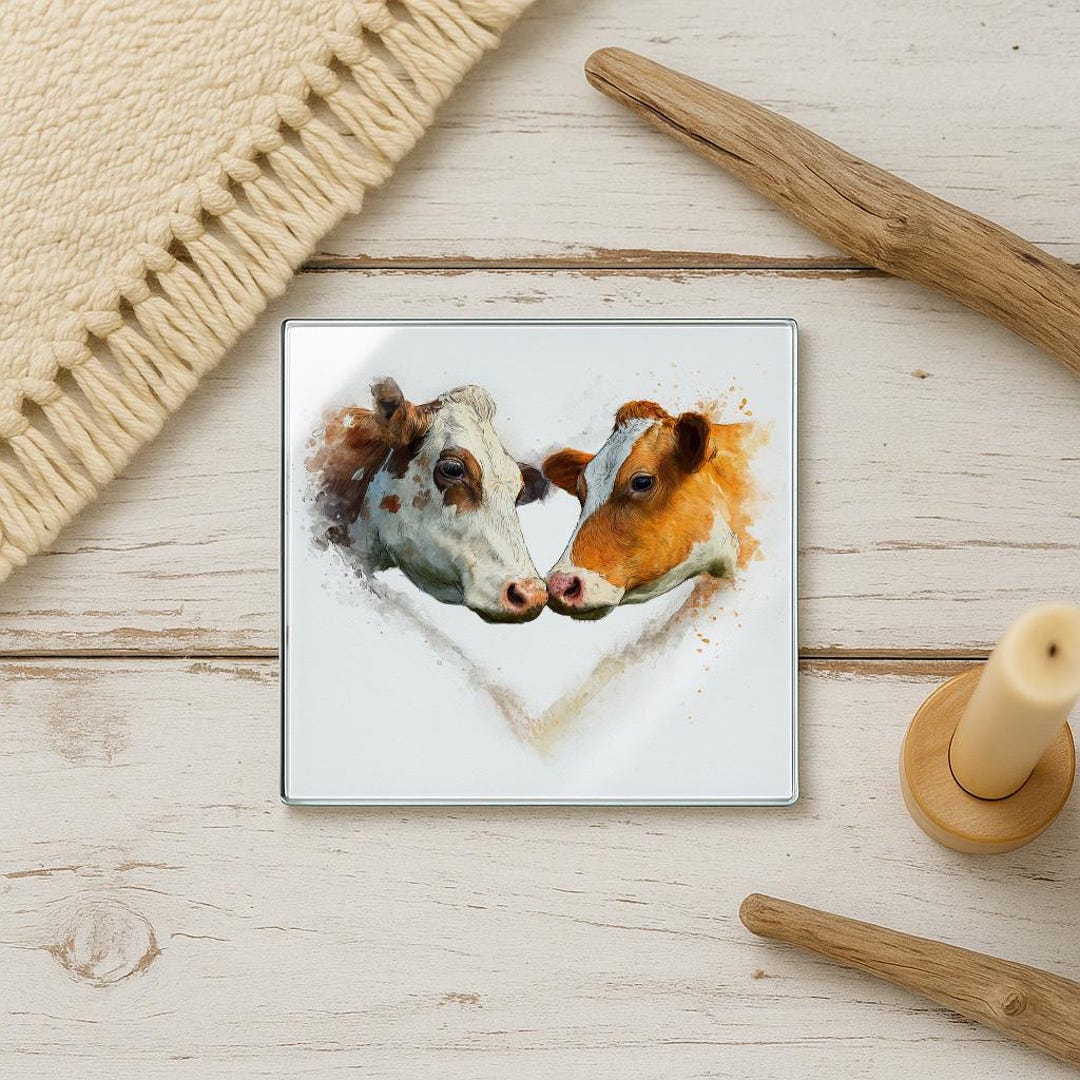 Heart-shaped Cow Glass Coaster – Farmhouse Decor Gift - Etsy