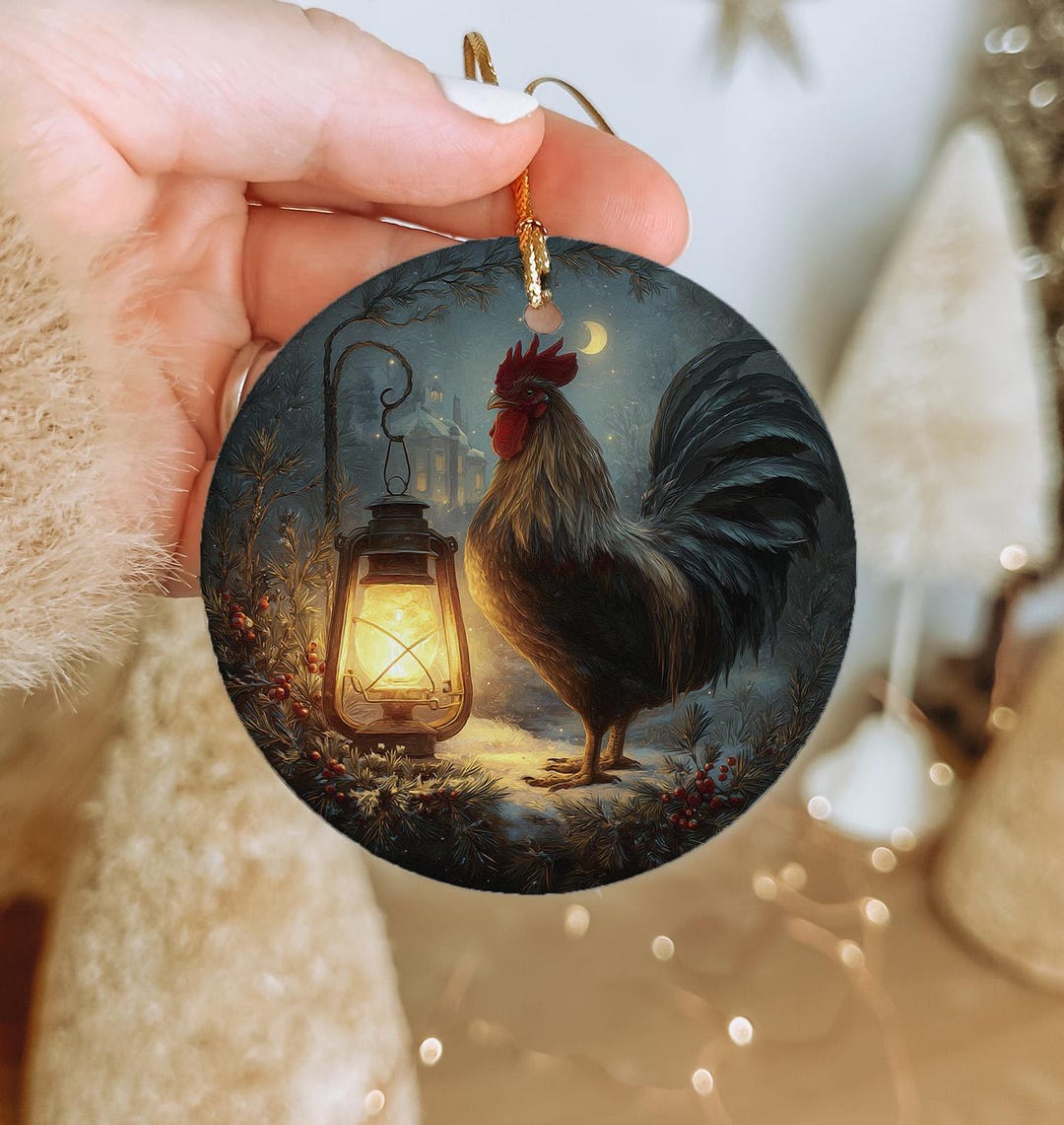 Ceramic Rooster Lantern Ornament: Rustic Farmhouse Christmas Tree Decor ...