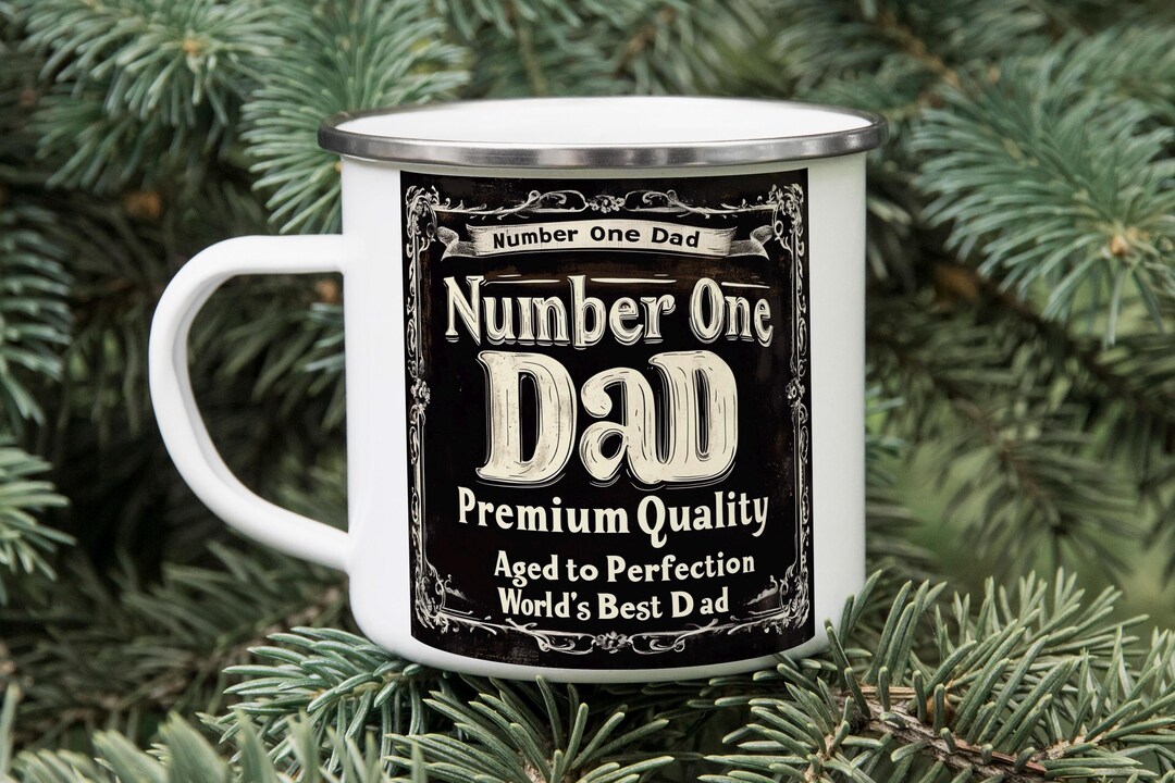 Number One Dad Whiskey Label Style Tin Mug, Camping Enamel Mug, Best ...