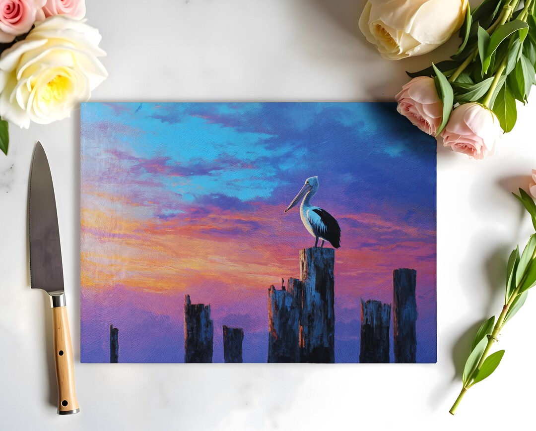 Pelican Cutting Board: Coastal Kitchen Decor With Sunrise Sky - Etsy