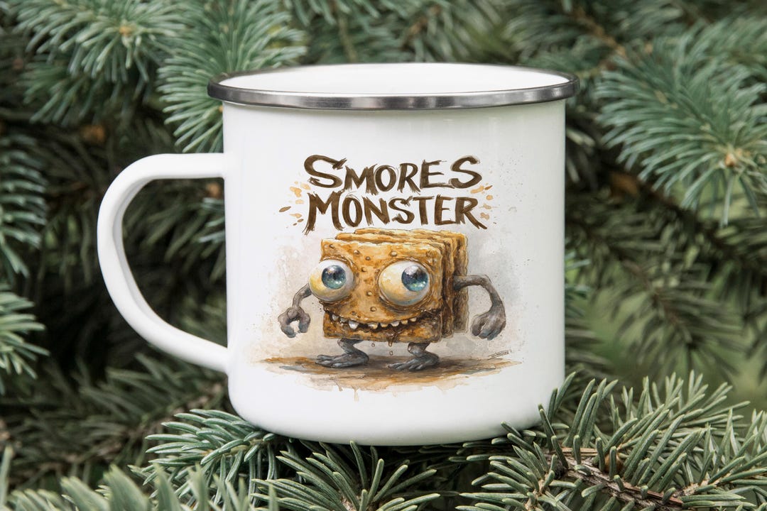 S’mores Monster Camping Mug – Cute Gooey Creature Enamel Cup ...