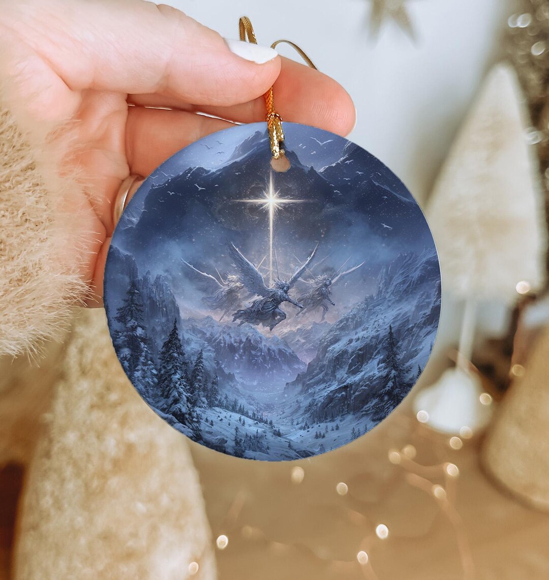 Valkyrie Yule Ornament – Starlift Scene Ceramic Christmas Decor, Norse ...