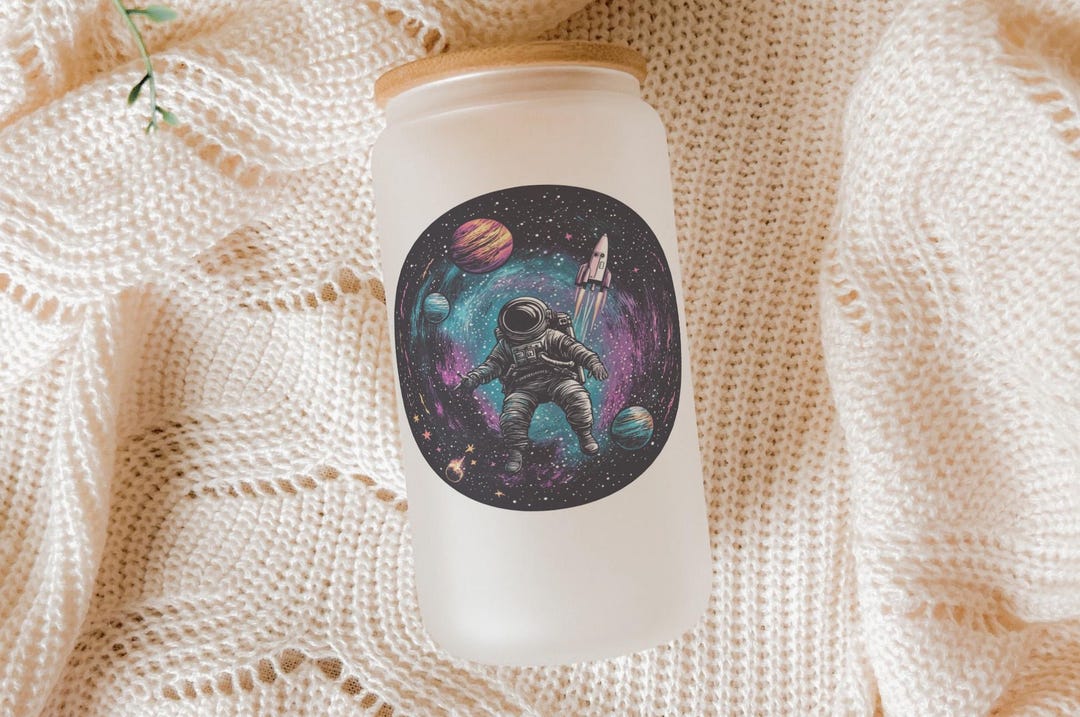 Astronaut Star Planet Rocket Glass Tumbler, Space Glass Cup, Universe ...