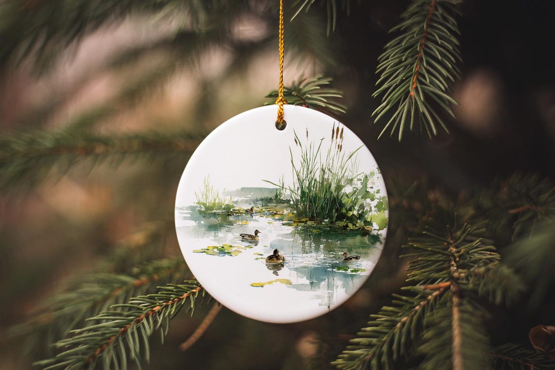 Ceramic Pond Ornament With Ducks & Cattails | Nature Scene Reflection ...