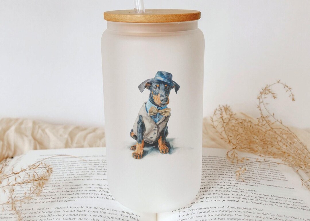 Cute Baby Doberman Pinscher Dapper Dog Glass Tumbler – Funny Pet Lover ...