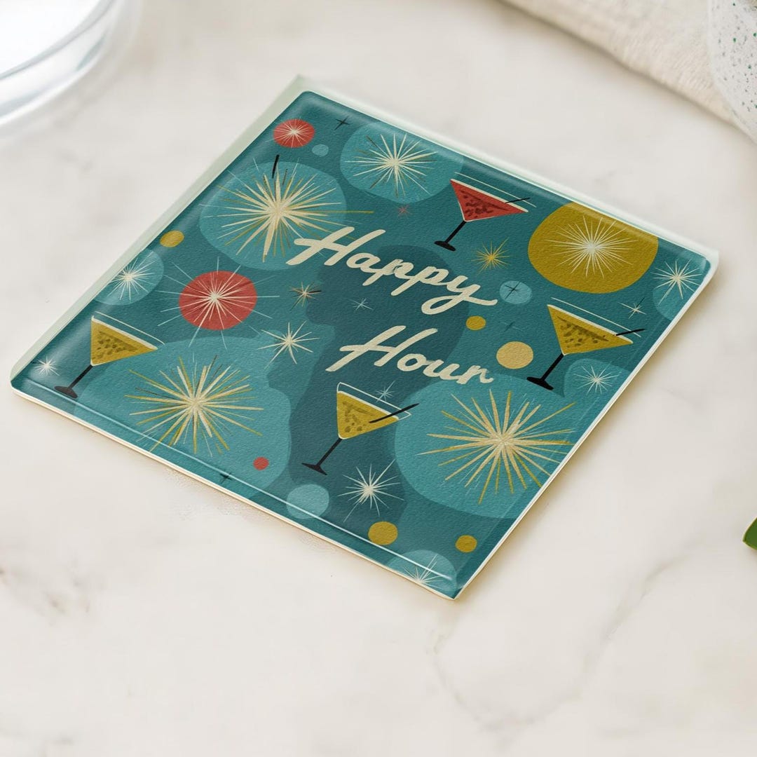 Mid-century Modern Starburst Glass Coaster – Retro Atomic Happy Hour ...