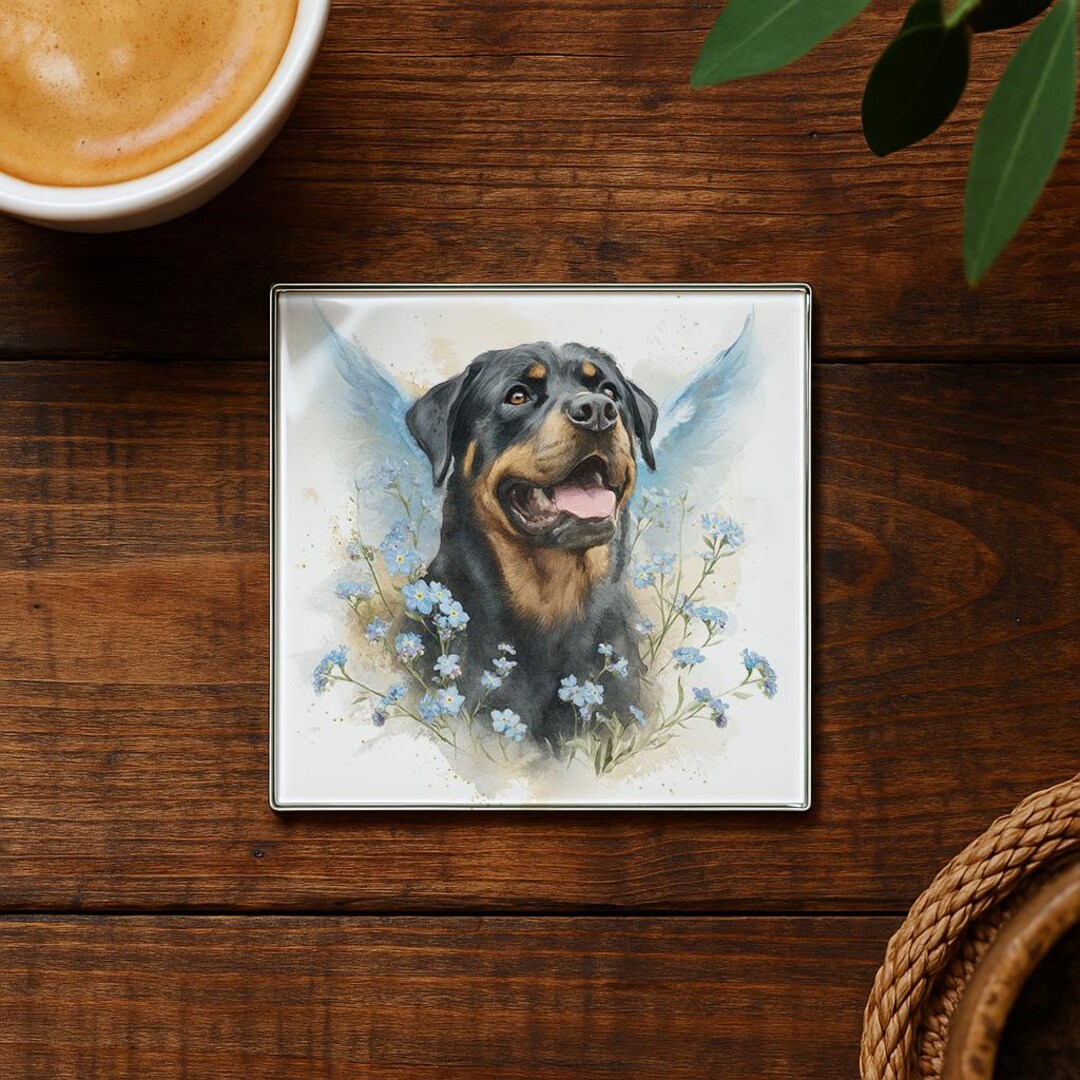 Rottweiler Memorial Glass Coaster – Forget Me Not Flowers, Pet Loss ...
