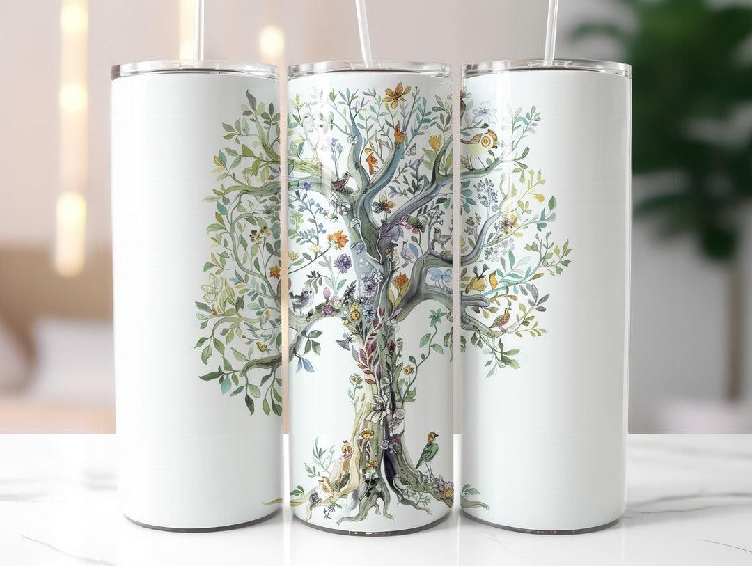 Baltic Tree of Life Tumbler, Watercolor Floral Design, Spring Colors ...