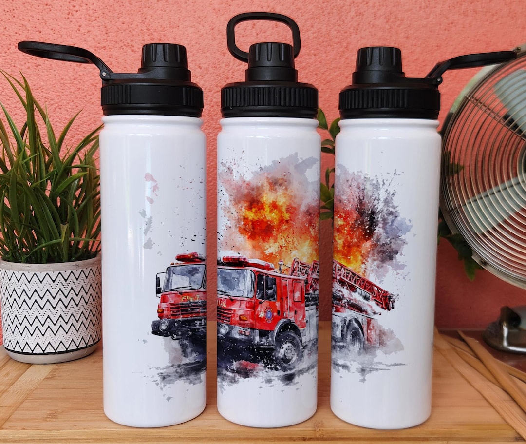 Fire Truck Action Water Bottle, Durable Metal Water Bottle, Kids Fire ...
