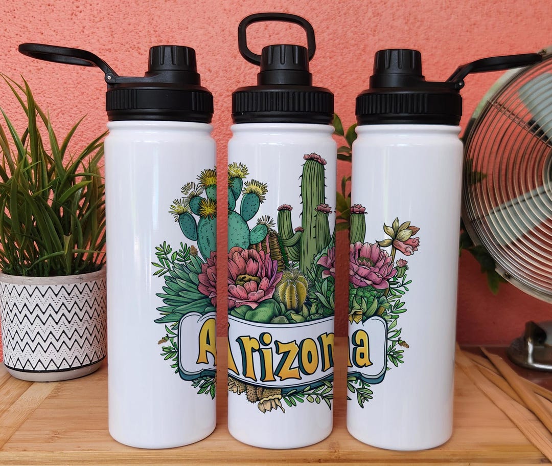 Arizona Desert Metal Water Bottle, Cactus Flowers, Vacation Water ...