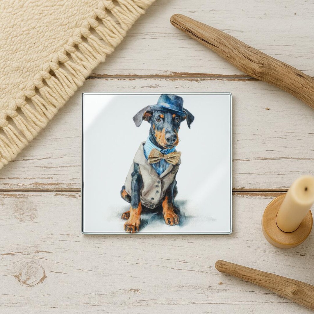 Cute Baby Doberman Pinscher Dapper Dog Glass Coaster – Funny Puppy Gift ...