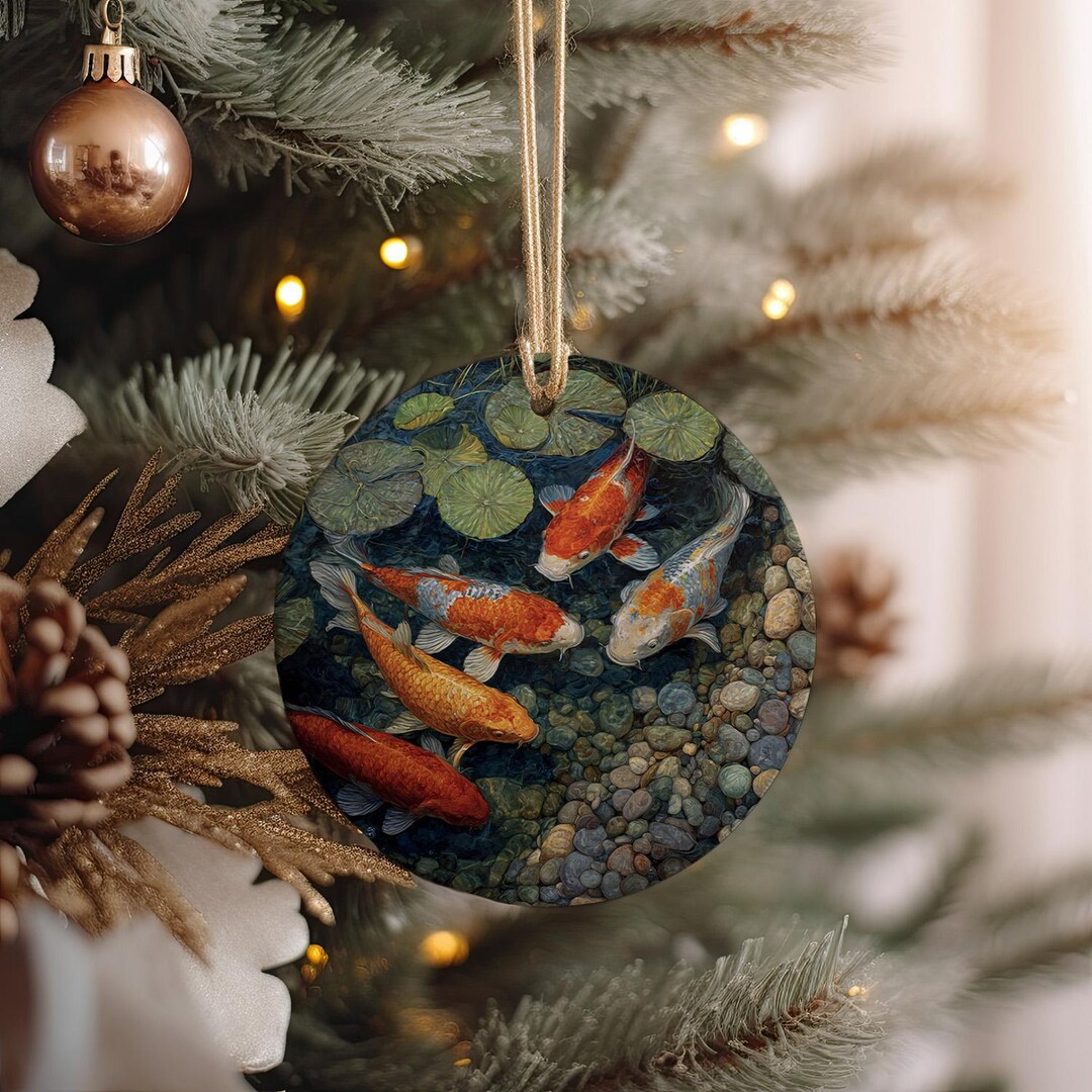 Koi Fish Pond Ceramic Ornament – Pebble Edge Water Scene Decoration ...