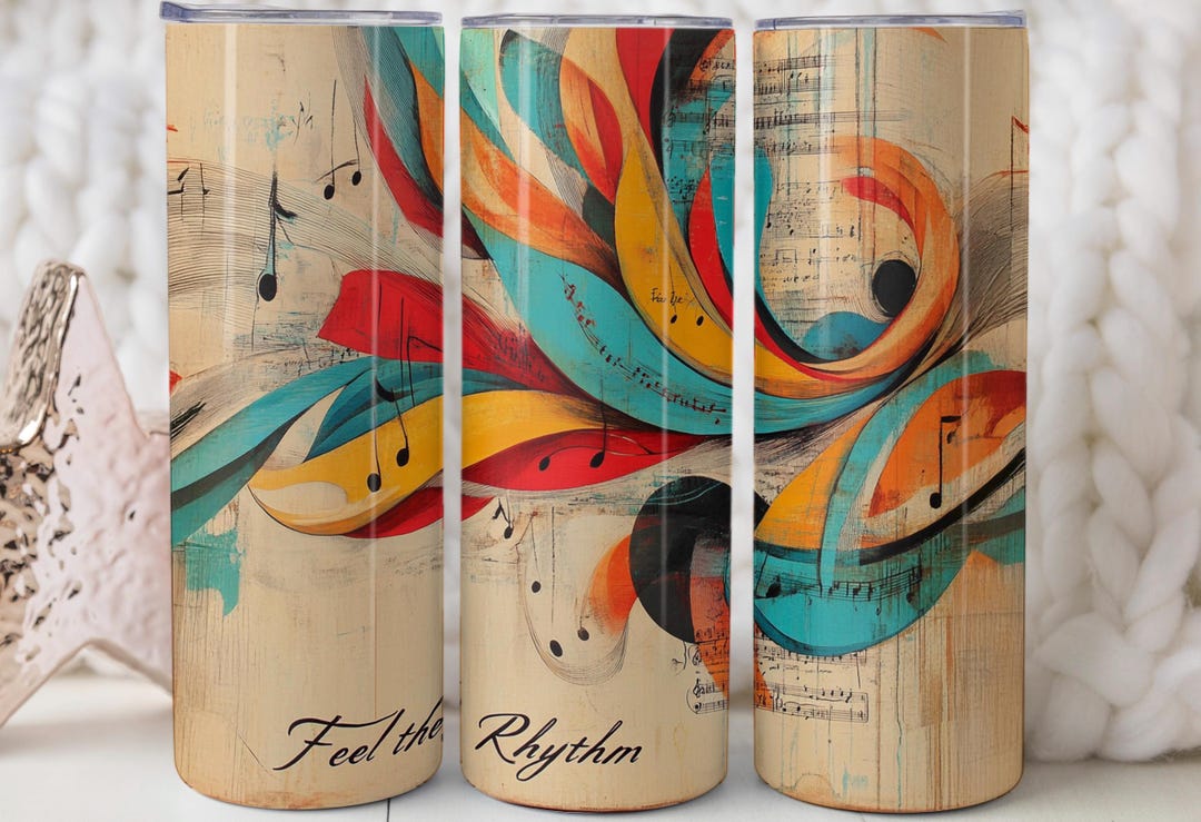 Feel the Rhythm Music Lover Metal Tumbler, Vibrant Abstract Shapes ...
