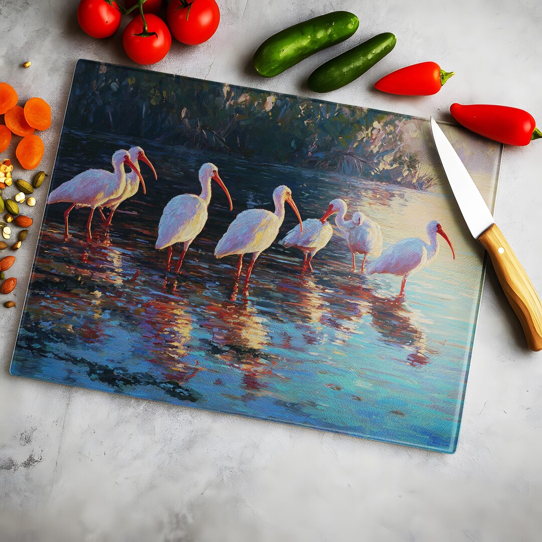 Ibis Flock Sunrise Tempered Glass Cutting Board: Coastal Kitchen Decor ...