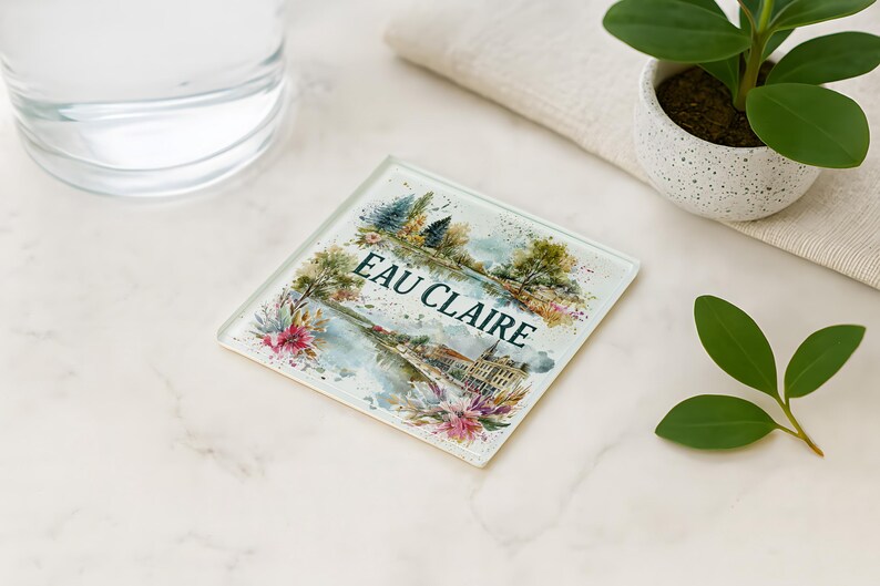Eau Claire Glass Coaster, Wisconsin Riverfront Scenic Parks Souvenir - Etsy