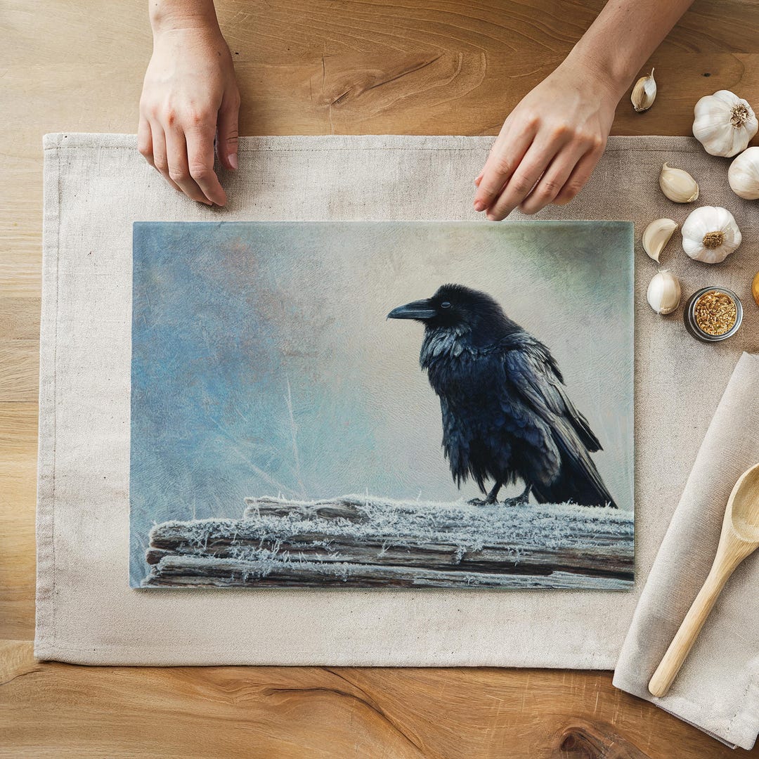 Raven Cutting Board – Tempered Glass, Frosty Woodland Decor - Etsy