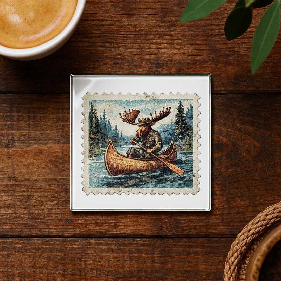 Funny Moose Canoe Glass Coaster – Rustic Lodge Decor - Etsy