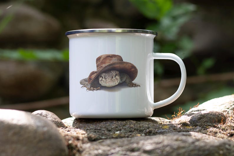 Dwarf Monitor Lizard Cowboy Hat Enamel Mug: Funny Reptile Gift - Etsy