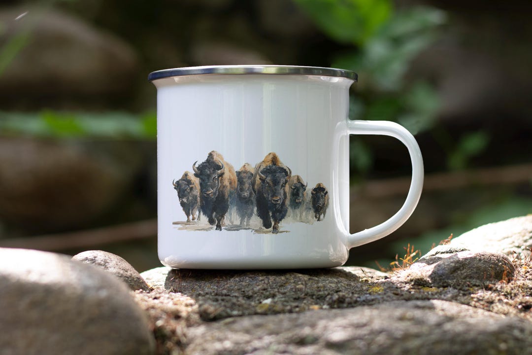 Bison Enamel Camping Mug: Rustic Wildlife Campfire Cup - Etsy