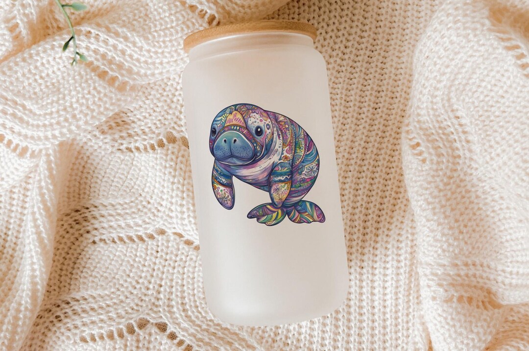Zentangle Baby Manatee Frosted Glass Tumbler: Boho Coastal Drinkware - Etsy