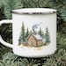 Log Cabin Watercolor Enamel Mug: Pines Design, Outdoor Drinkware - Etsy