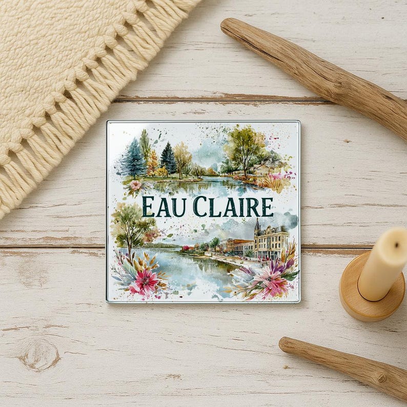 Eau Claire Glass Coaster, Wisconsin Riverfront Scenic Parks Souvenir - Etsy