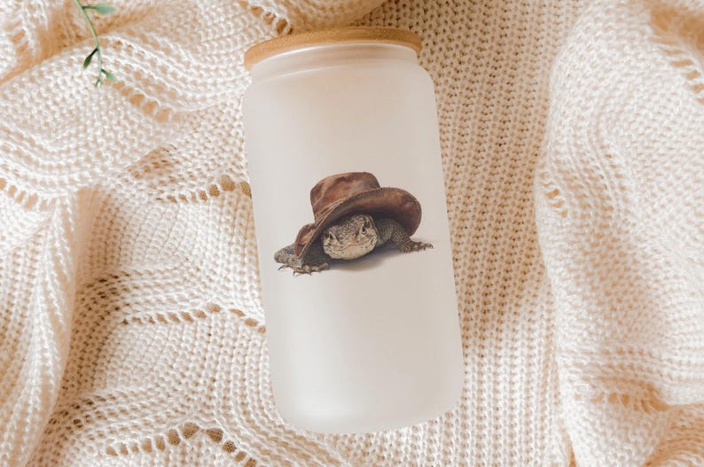 Dwarf Monitor Lizard Cowboy Hat Glass Tumbler: Funny Reptile Gift - Etsy