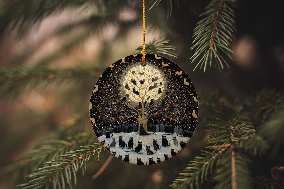 Black Cat Winter Solstice Ornament: Ceramic Moonlit Yule Décor - Etsy