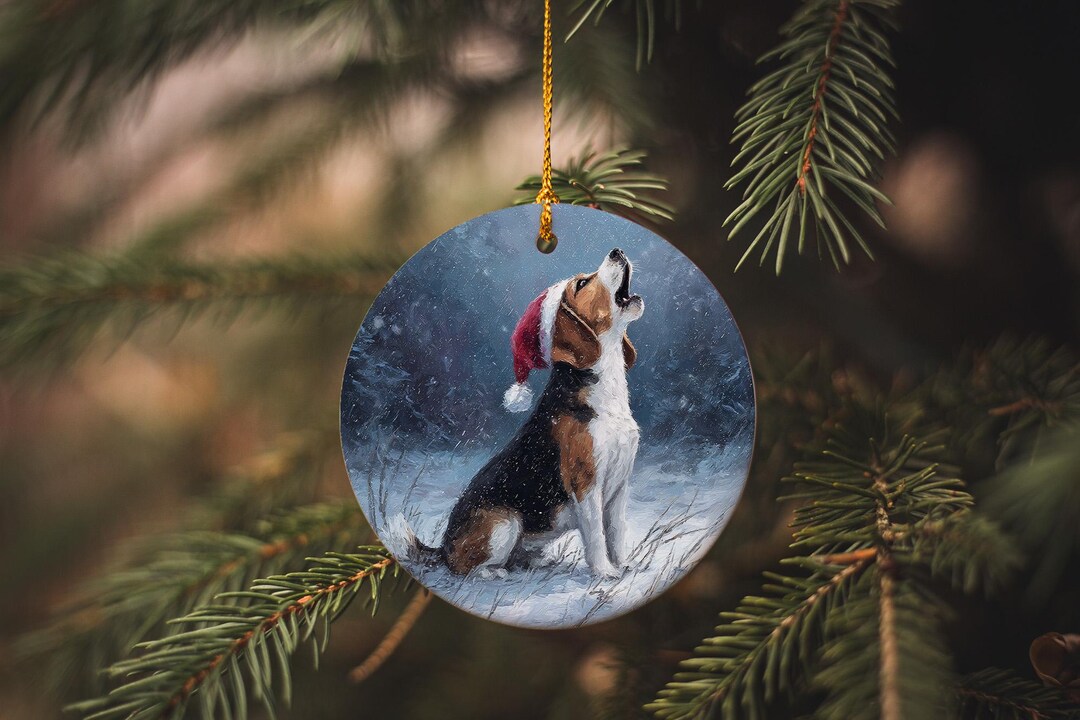 Beagle Howling Christmas Ornament: Santa Hat Dog Ceramic Holiday Decor ...