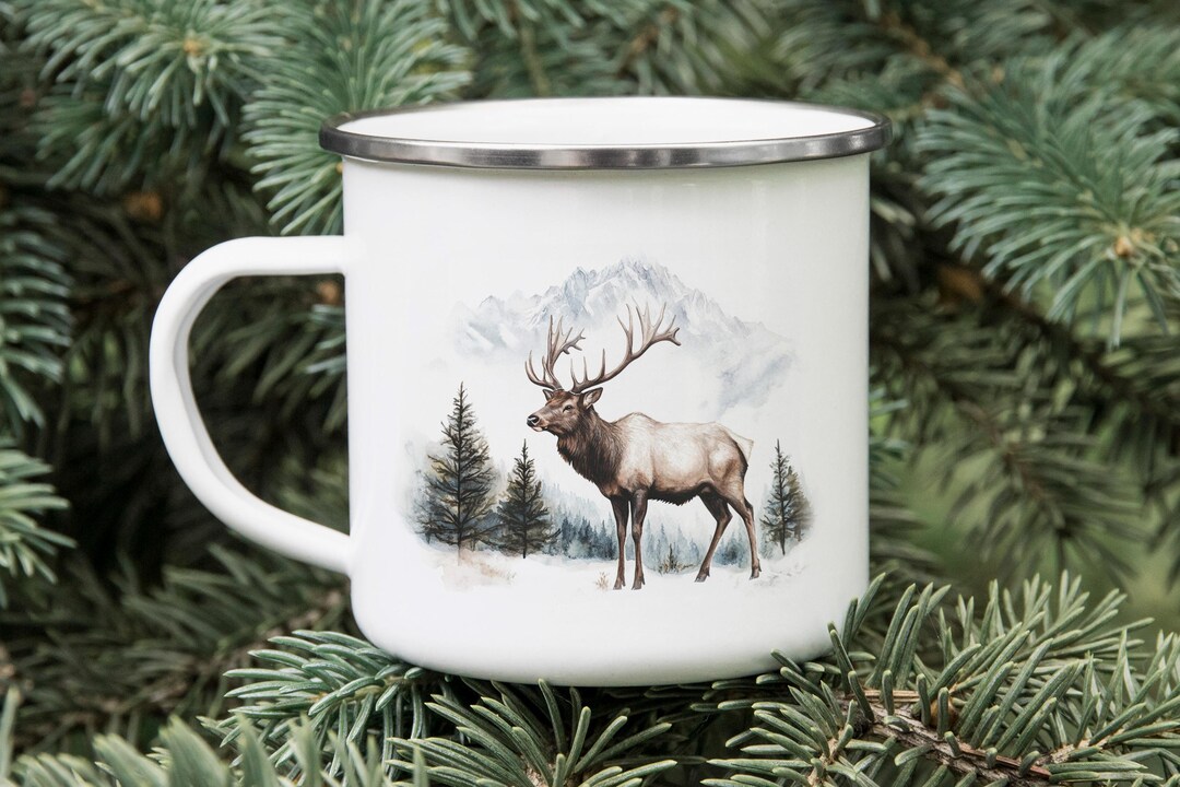 Elk and Mountains Enamel Camping Mug: Nature Drinkware - Etsy