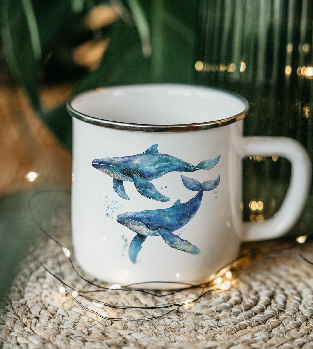 Whales Underwater Tin Mug, Graceful Camping Enamel Cup, Durable Outdoor ...