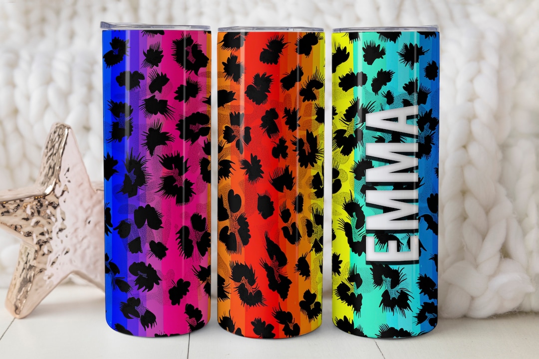 Rainbow Leopard Print Tumbler, Colorful Metal Tumbler, Bold Drinkware ...