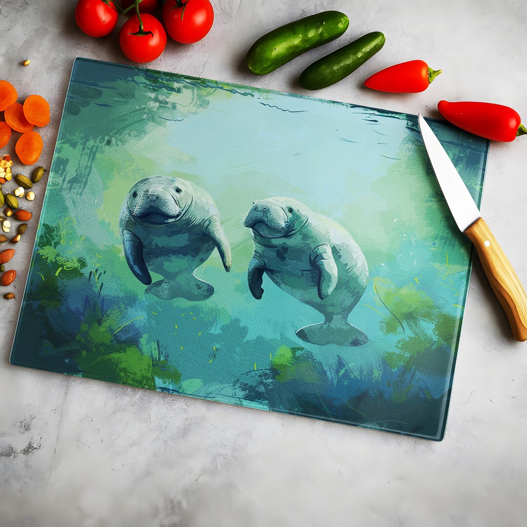 Manatee Cutting Board: Ocean Animal Art, Coastal Kitchen Decor - Etsy