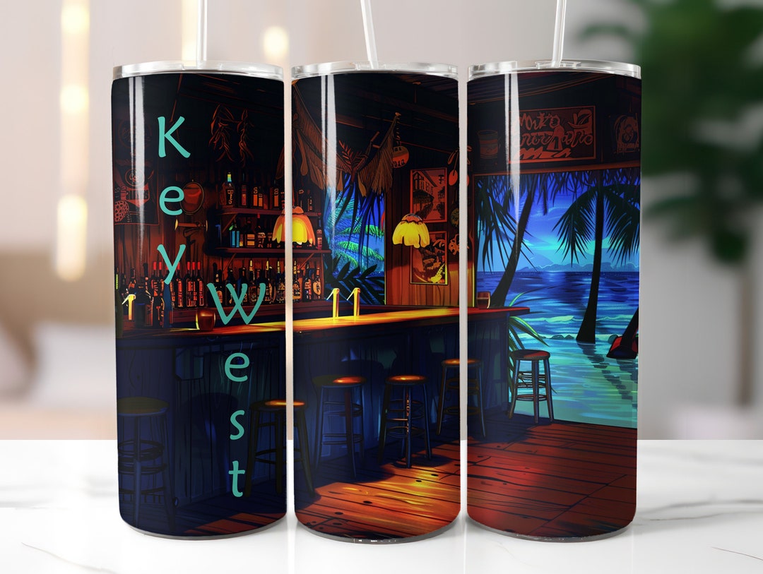 Key West Sunset Personalized Metal Tumbler, Beach Bar, Florida Souvenir ...