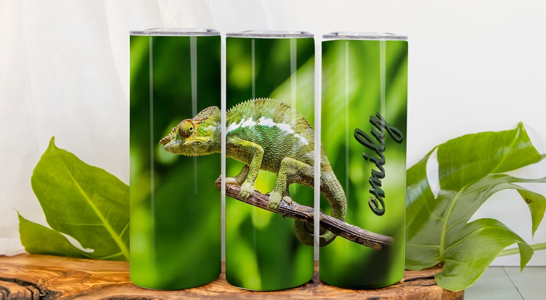 Chameleon Lizard Tumbler, Metal Tumbler for Lovers, Reptile Drinkware ...